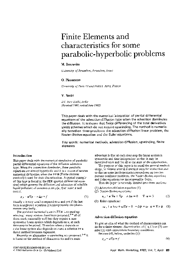 Pdf Finite Elements And Characteristics For Some Parabolic Hyperbolic