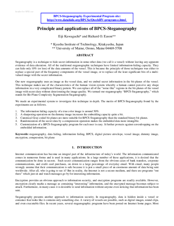 (PDF) Principle and applications of BPCS-Steganography