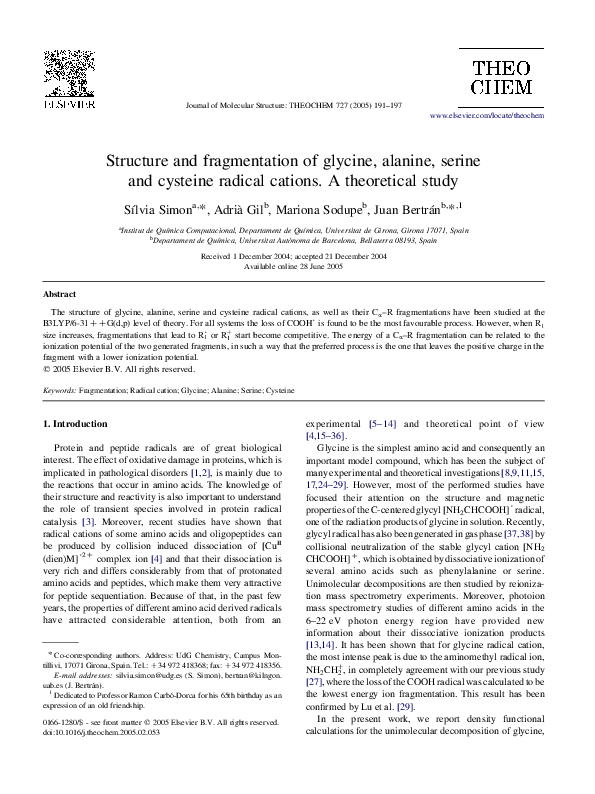 (PDF) Structure and fragmentation of glycine, alanine, serine and ...