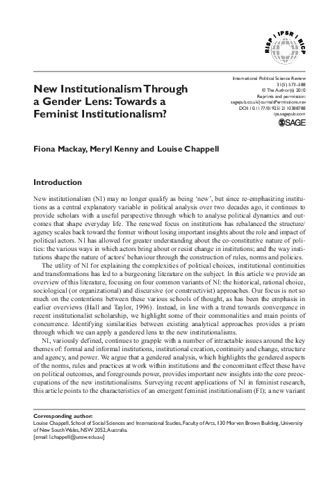 (PDF) New Institutionalism Through a Gender Lens: Towards a Feminist ...