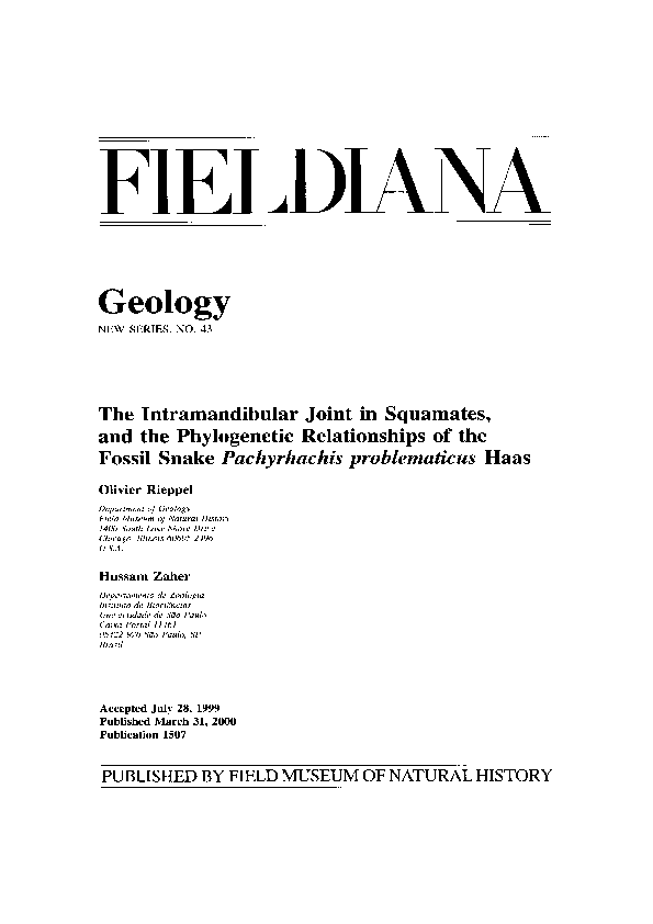 (PDF) The Intramandibular Joint in Squamates, and the Phylogenetic ...