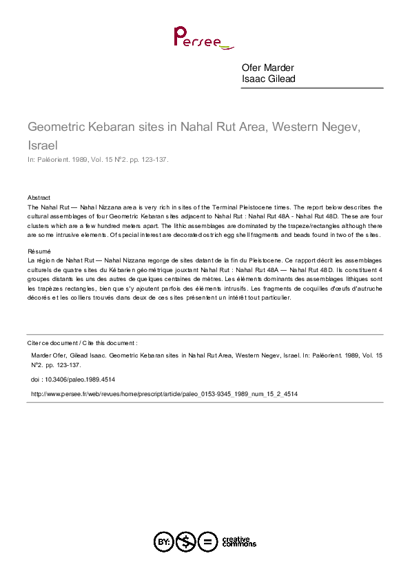 (PDF) Geometric Kebaran sites in Nahal Rut Area, Western Negev, Israel