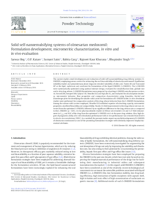 (PDF) Solid self-nanoemulsifying systems of olmesartan medoxomil: Formulation development ...