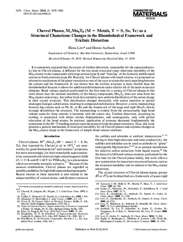 (PDF) Chevrel Phases, MxMo6T8 (M = Metals, T = S, Se, Te) as a ...