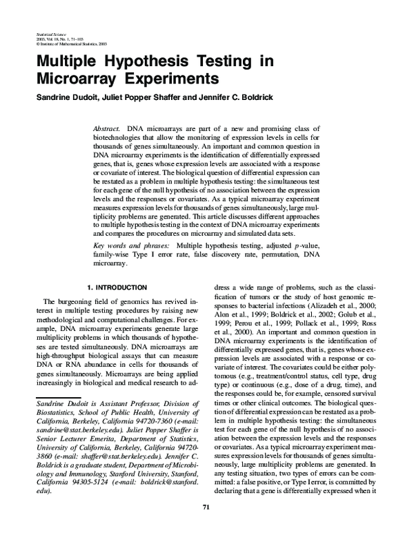 (PDF) Multiple hypothesis testing in microarray experiments