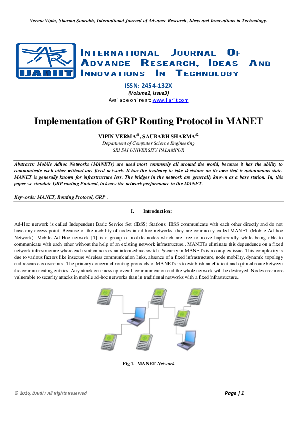 (PDF) Implementation of GRP Routing Protocol in MANET