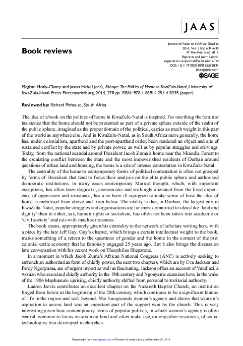 (PDF) Meghan Healy-Clancy and Jason Hickel (eds): 'Ekhaya: The Politics ...