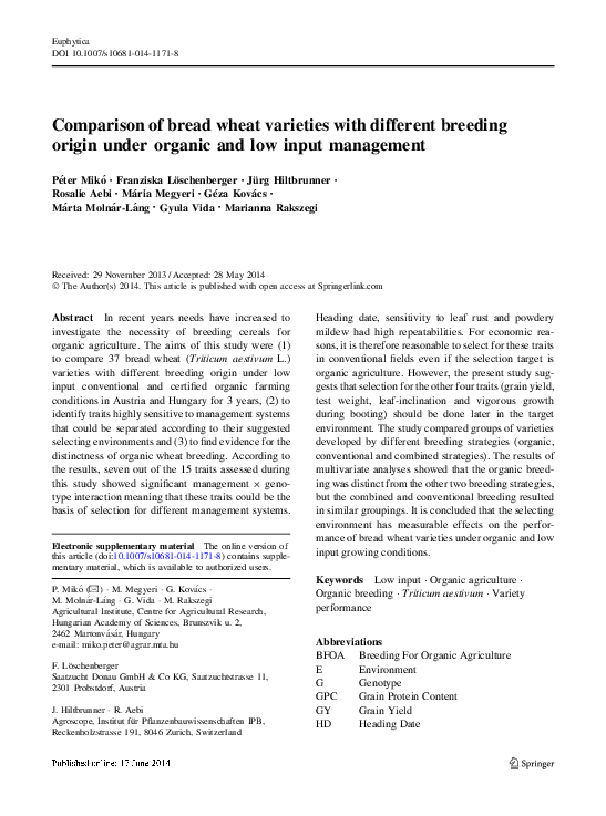 (PDF) Comparison of bread wheat varieties with different breeding ...