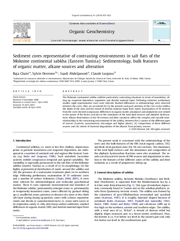 (PDF) Sediment cores representative of contrasting environments in salt ...