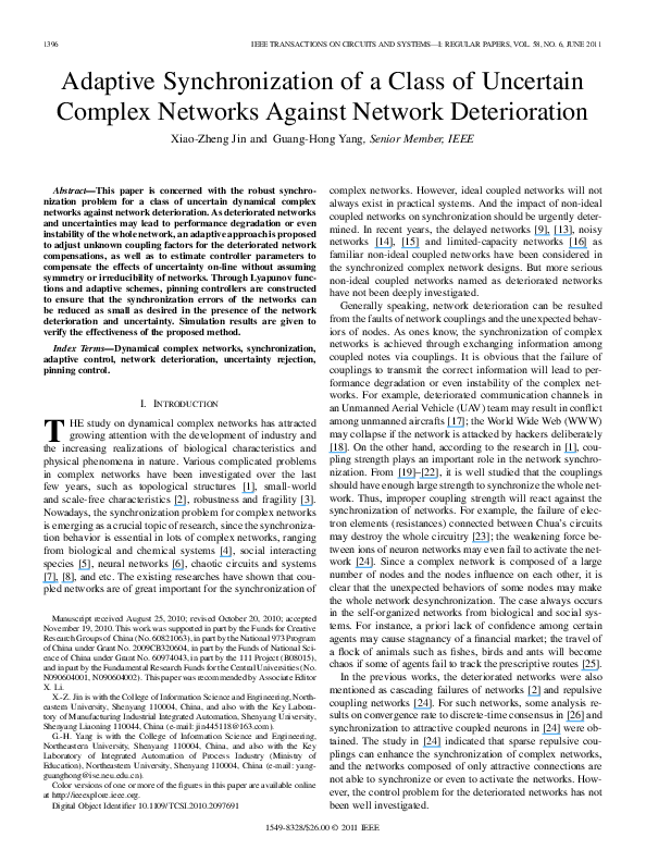 Pdf Adaptive Synchronization Of A Class Of Uncertain Complex Networks Against Network