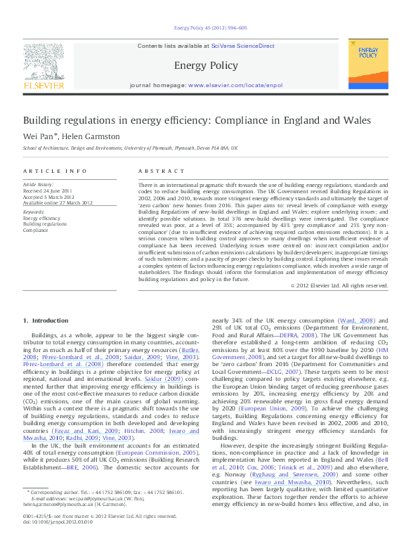 (PDF) Building regulations in energy efficiency: Compliance in England ...