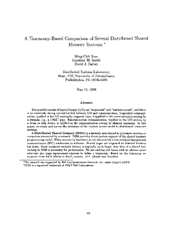 (PDF) A taxonomy-based comparison of several distributed shared memory systems
