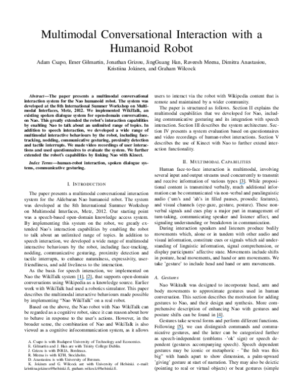 (PDF) Multimodal conversational interaction with a humanoid robot