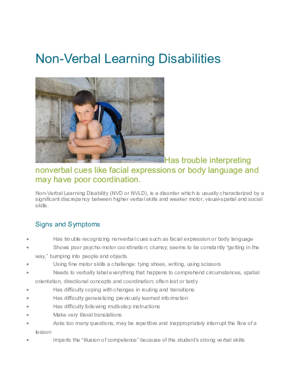 (DOC) Non-Verbal Learning Disabilities