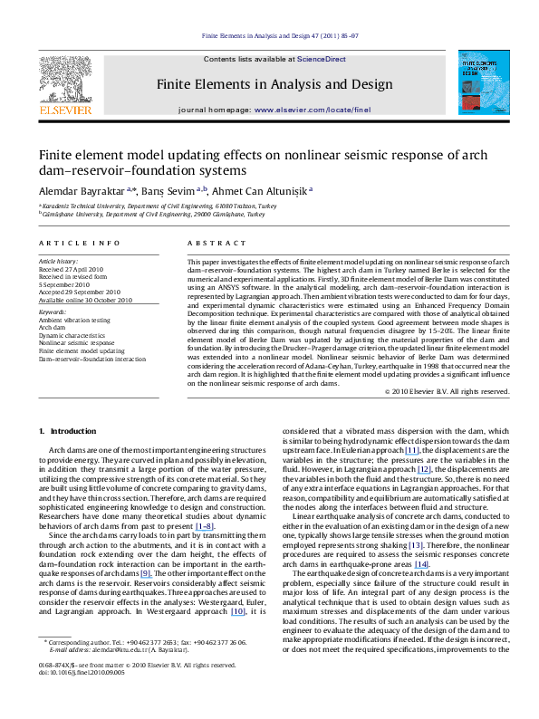(PDF) Finite element model updating effects on nonlinear seismic response of arch dam–reservoir ...