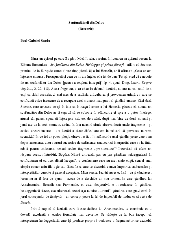 (PDF) Bogdan Minca, Scufundătorii din Delos