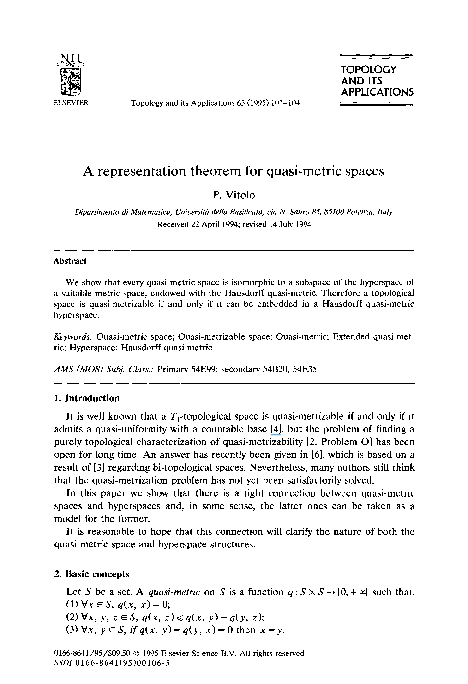 (PDF) A representation theorem for quasi-metric spaces