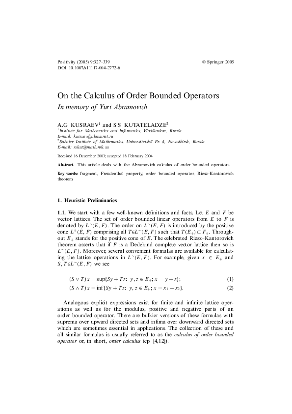(PDF) On the Calculus of Order Bounded Operators