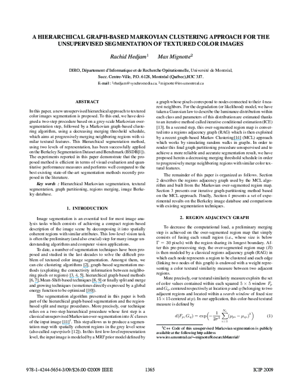 Pdf A Hierarchical Graph Based Markovian Clustering Approach For The Unsupervised Segmentation