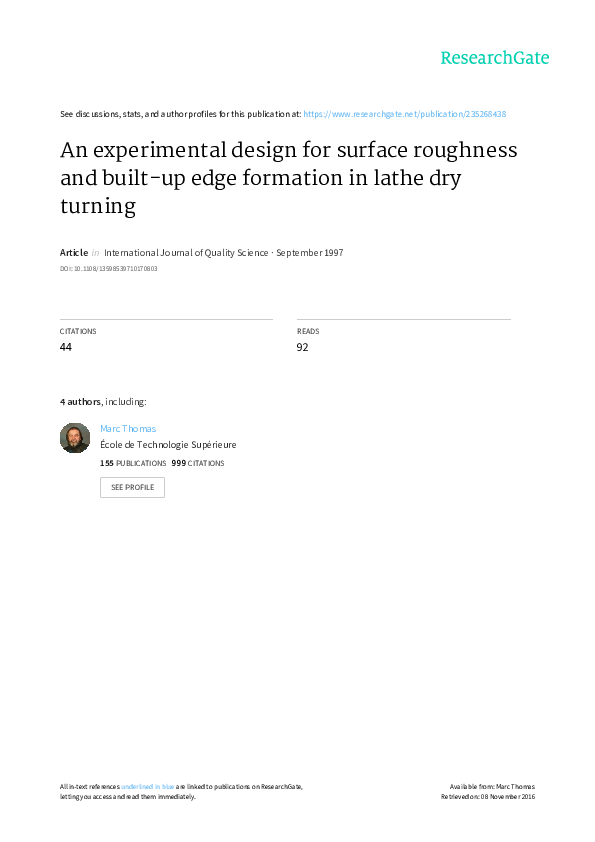 (PDF) An experimental design for surface roughness and built-up edge ...