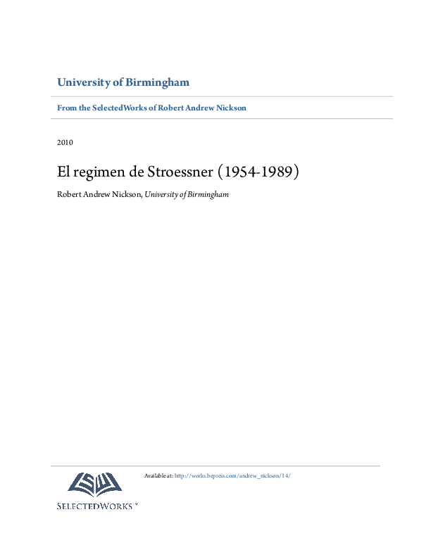 (PDF) El regimen de Stroessner (1954-1989)