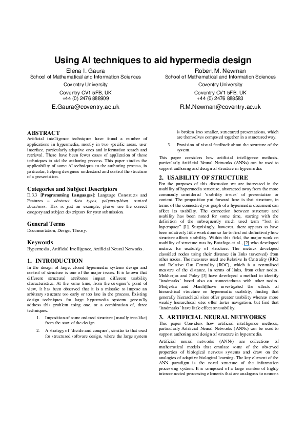 (PDF) Using AI techniques to aid hypermedia design
