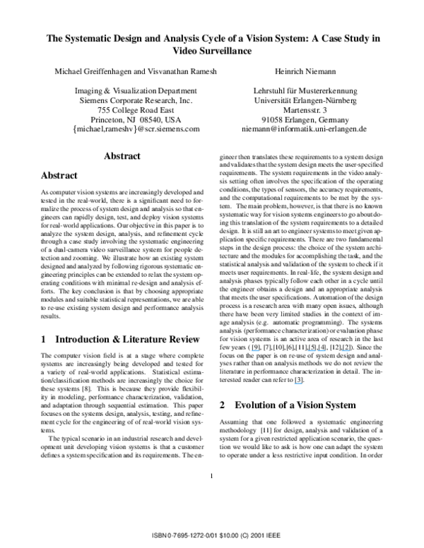 (PDF) The Systematic Design and Analysis Cycle of a Vision System: A ...