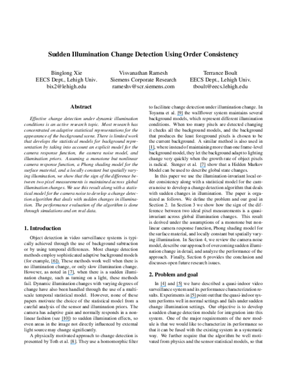 (PDF) Sudden illumination change detection using order consistency