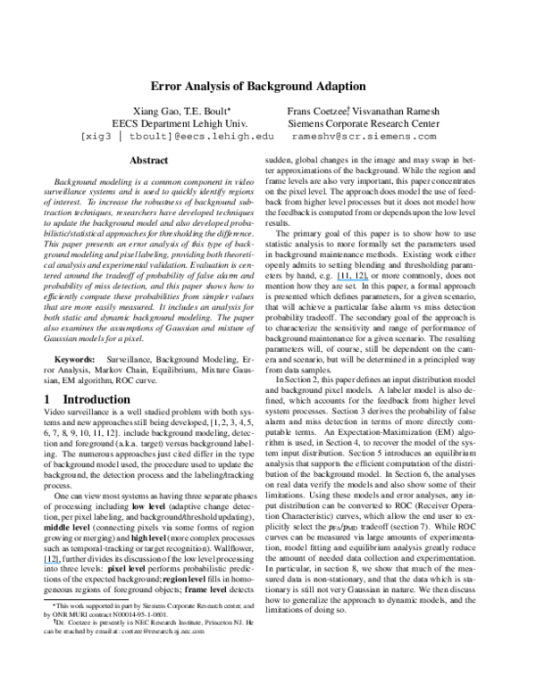 (PDF) Error Analysis of Background Adaption