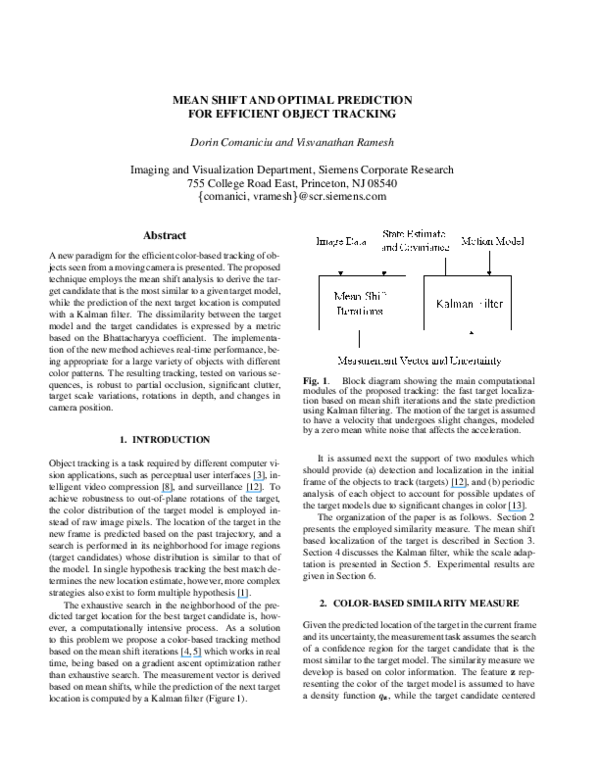 Pdf Mean Shift And Optimal Prediction For Efficient Object Tracking 4579