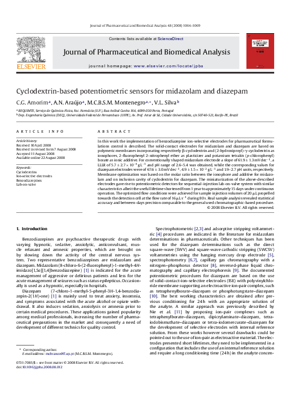 Pdf Cyclodextrin Based Potentiometric Sensors For Midazolam And Diazepam