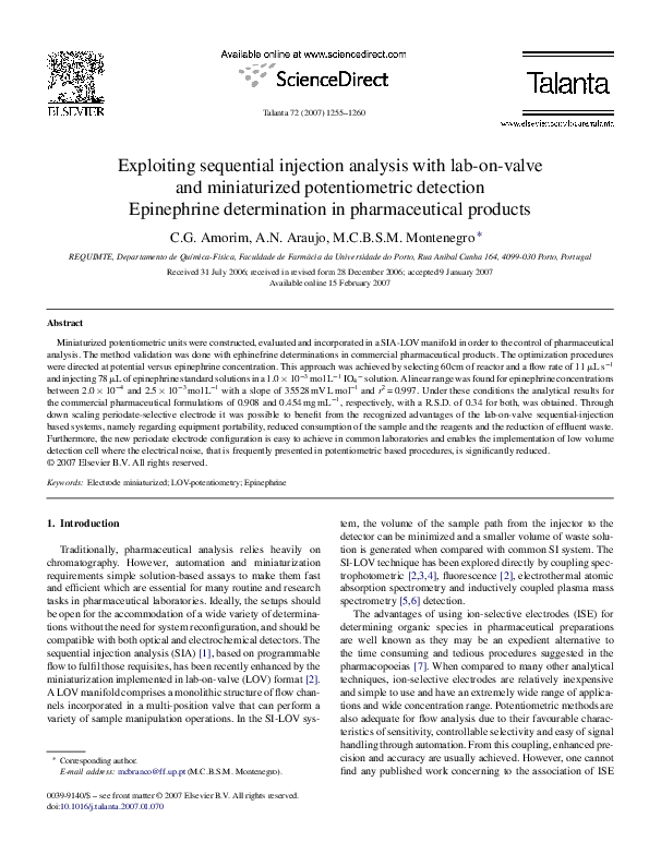 Pdf Exploiting Sequential Injection Analysis With Lab On Valve And