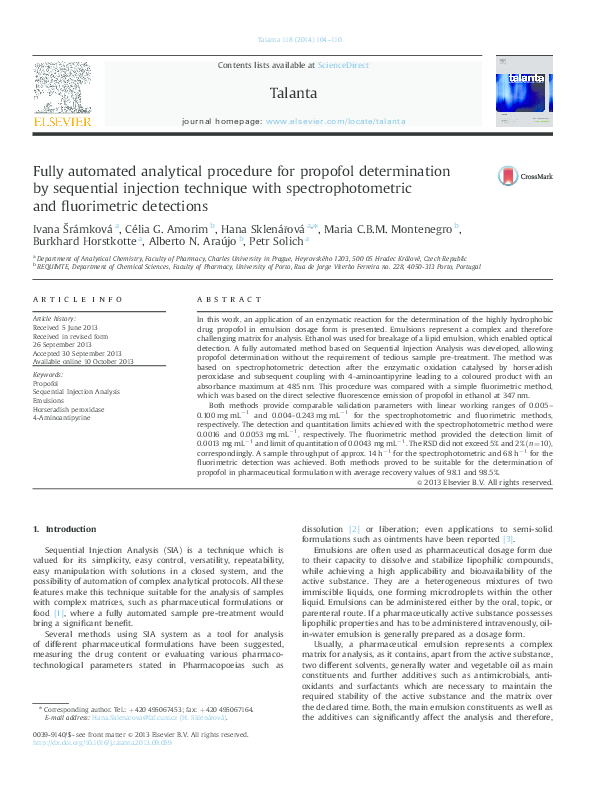 Pdf Fully Automated Analytical Procedure For Propofol Determination By Sequential Injection