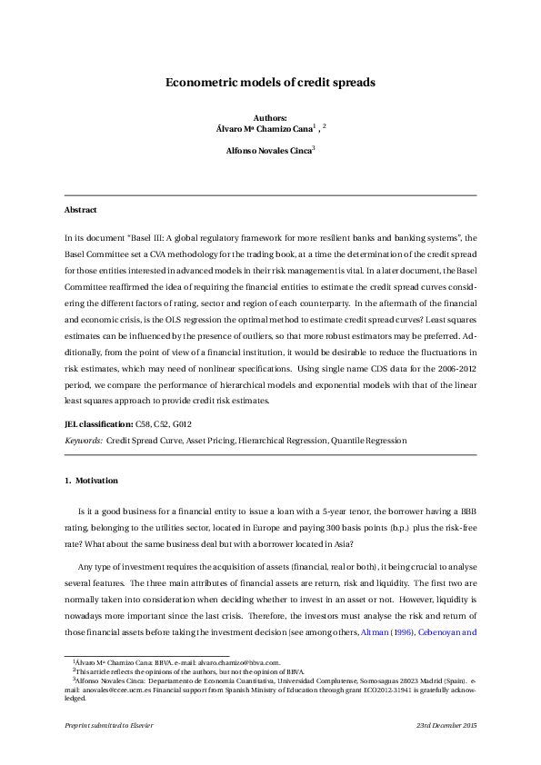 (PDF) Econometric models of credit spreads