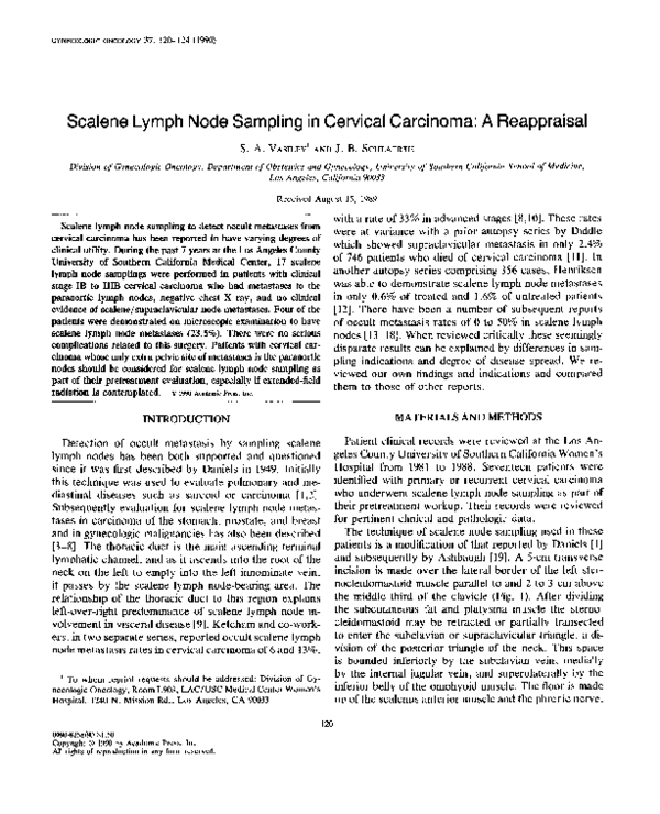 (PDF) Scalene lymph node sampling in cervical carcinoma: A reappraisal