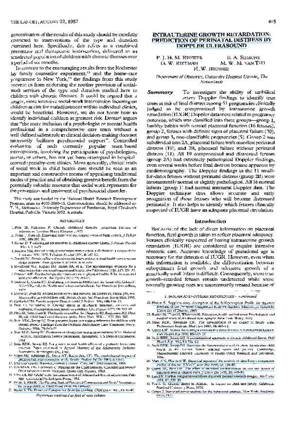 (PDF) Intrauterine Growth Retardation: Prediction of Perinatal Distress ...