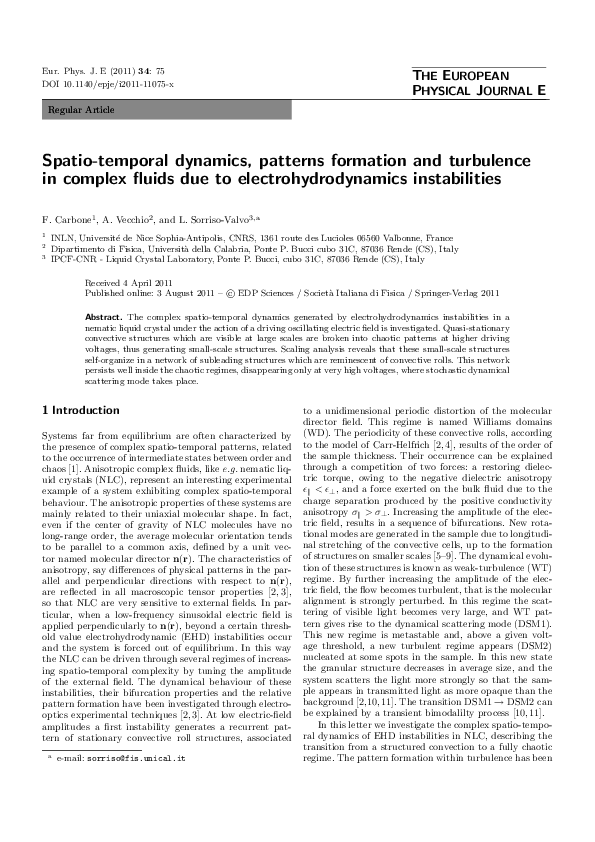 (PDF) Spatio-temporal dynamics, patterns formation and turbulence in complex fluids due to ...