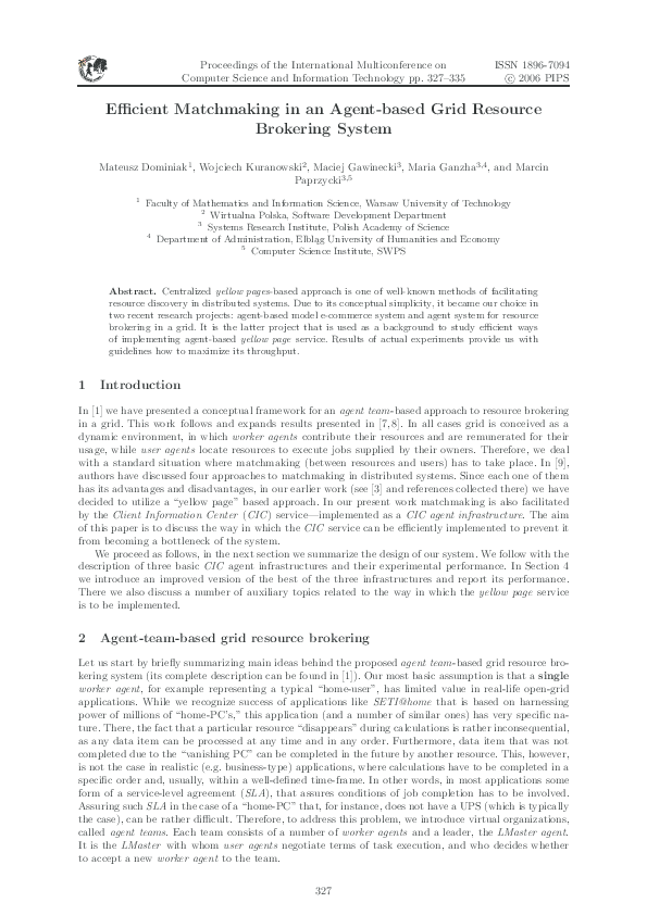 Pdf Efficient Matchmaking In An Agent Based Grid Resource Brokering System
