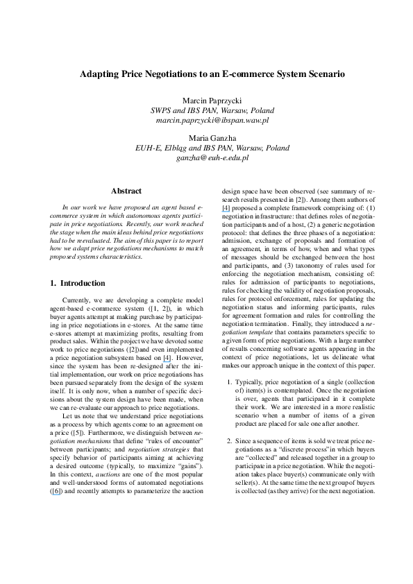 (PDF) Adapting Price Negotiations to an E-commerce System Scenario