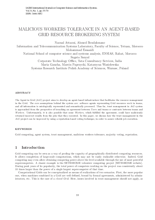 (PDF) Malicious Workers Tolerance in an Agent-Based Grid Resource Brokering System ...