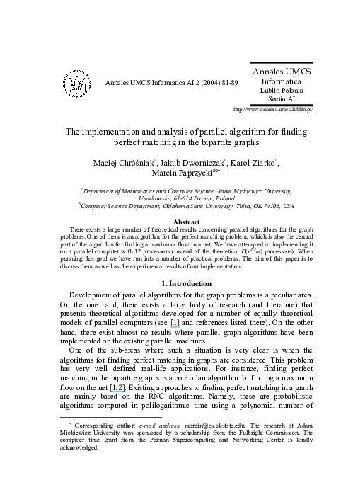 Pdf The Implementation And Analysis Of Parallel Algorithm For Finding