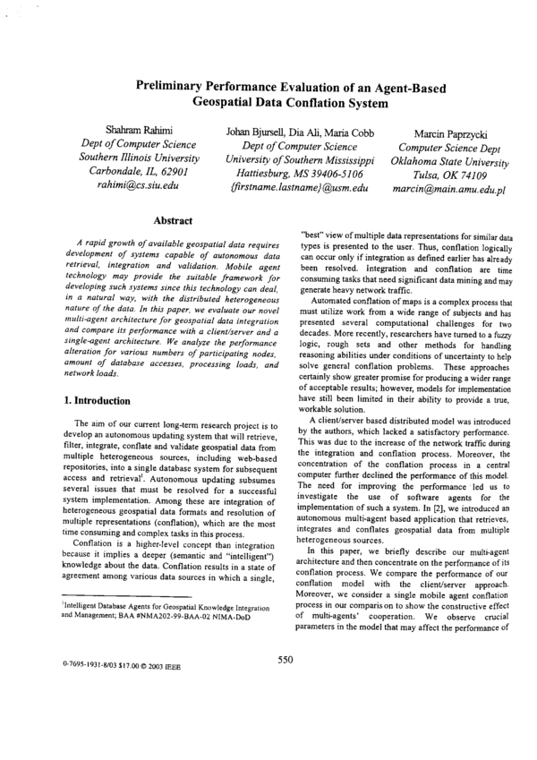 (PDF) Preliminary performance evaluation of an agent-based geospatial data conflation system