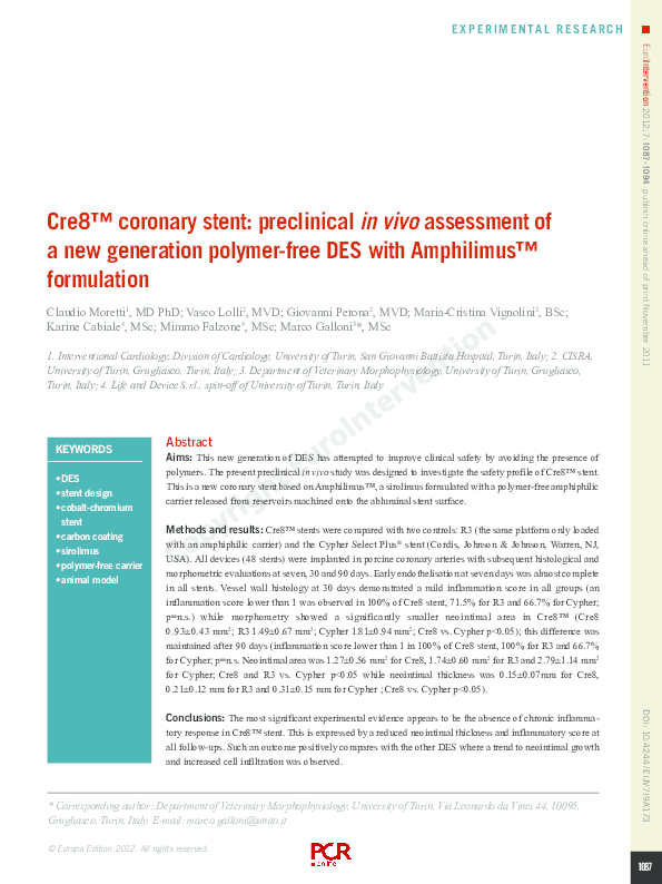 (PDF) Cre8™ coronary stent: preclinical in vivo assessment of a new ...