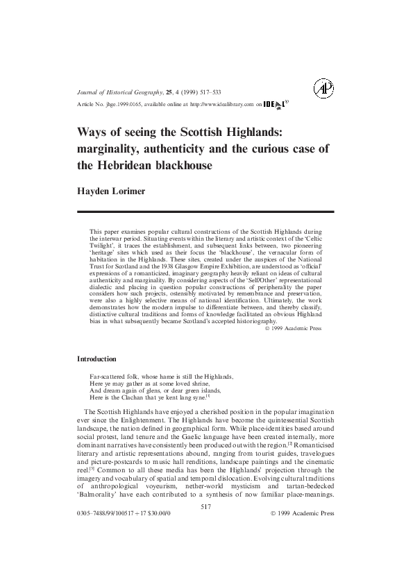 (PDF) Ways of seeing the Scottish Highlands: marginality, authenticity ...