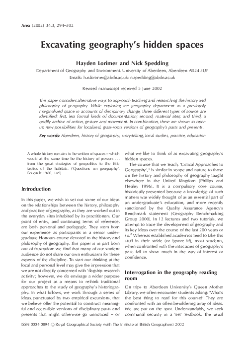 (PDF) Excavating geography's hidden spaces