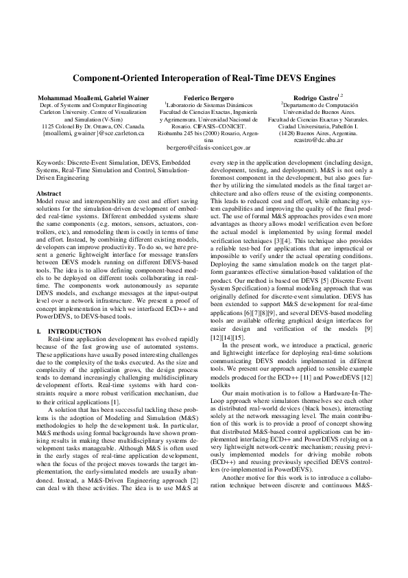 (PDF) Component-oriented interoperation of real-time DEVS engines