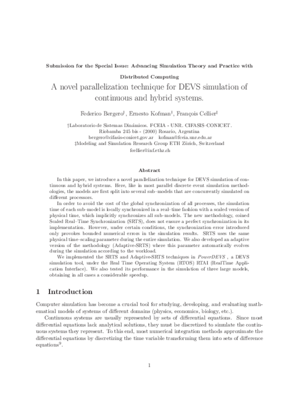 Pdf A Novel Parallelization Technique For Devs Simulation Of Continuous And Hybrid Systems 4305