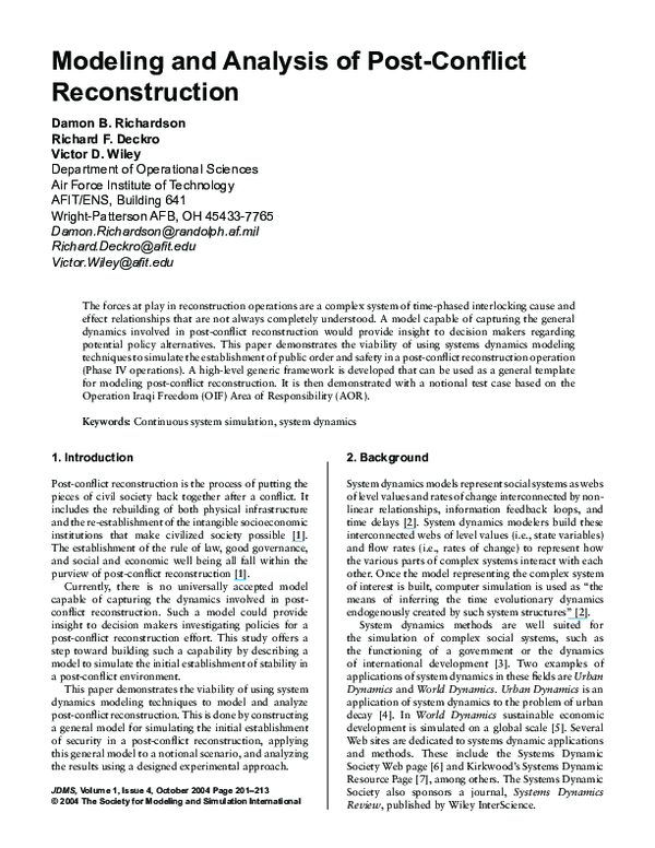 (PDF) Modeling and Analysis of Post-Conflict Reconstruction