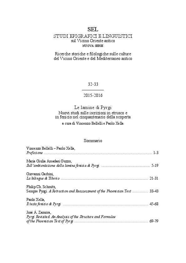 (PDF) The Pyrgi Golden Tablets. A Selected Bibliography (1994-2014), in V. Bellelli, P. Xella ...