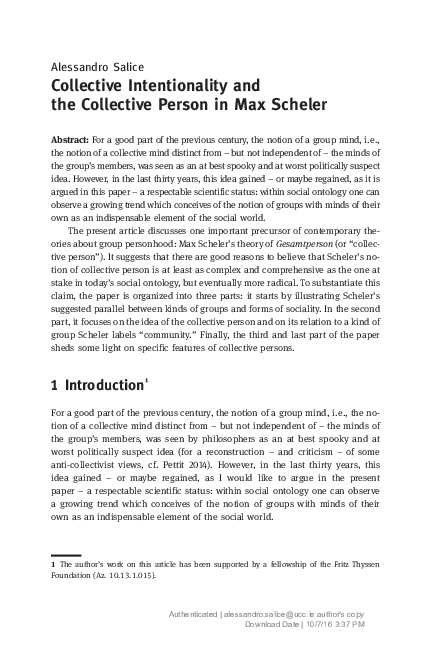 (PDF) Collective Intentionality and the Collective Person in Max Scheler